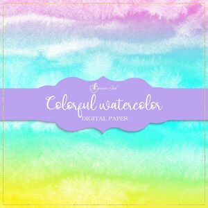 Colorful Watercolor Digital Paper, Rainbow Wallpaper, Gradient ...