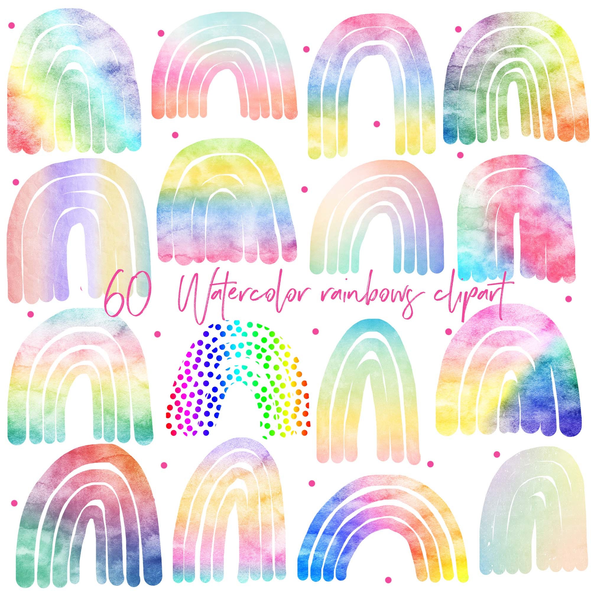 Watercolor Rainbow Clipart Pastel Rainbows Galaxy Rainbow - Etsy