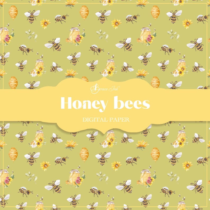 Honey Bees Digital Paper Seamless Pattern Sunflower - Etsy