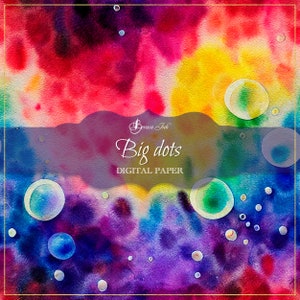 Big Dots Digital Paper, Seamless Pattern, Watercolour Rainbow Polka ...