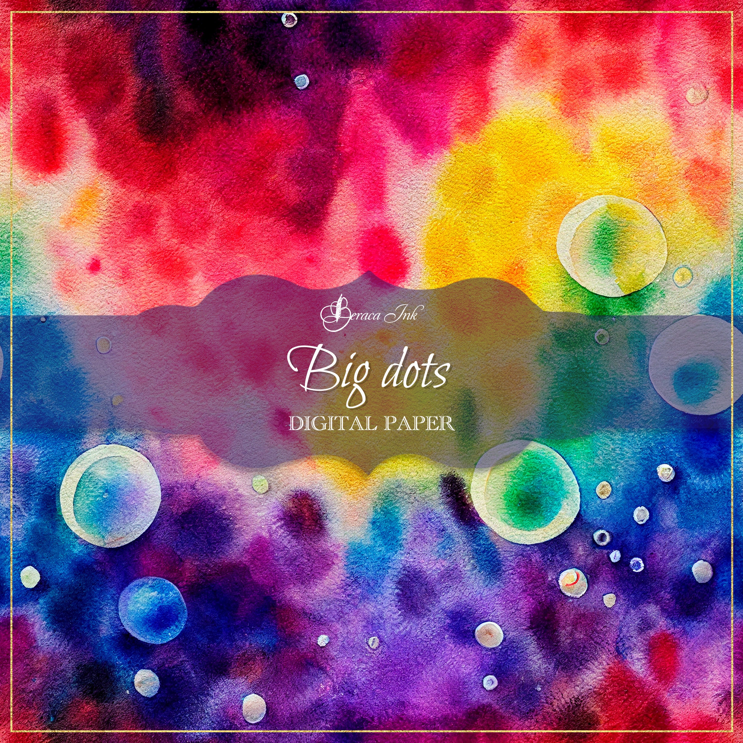 Big Dots Digital Paper, Seamless Pattern, Watercolour Rainbow Polka ...