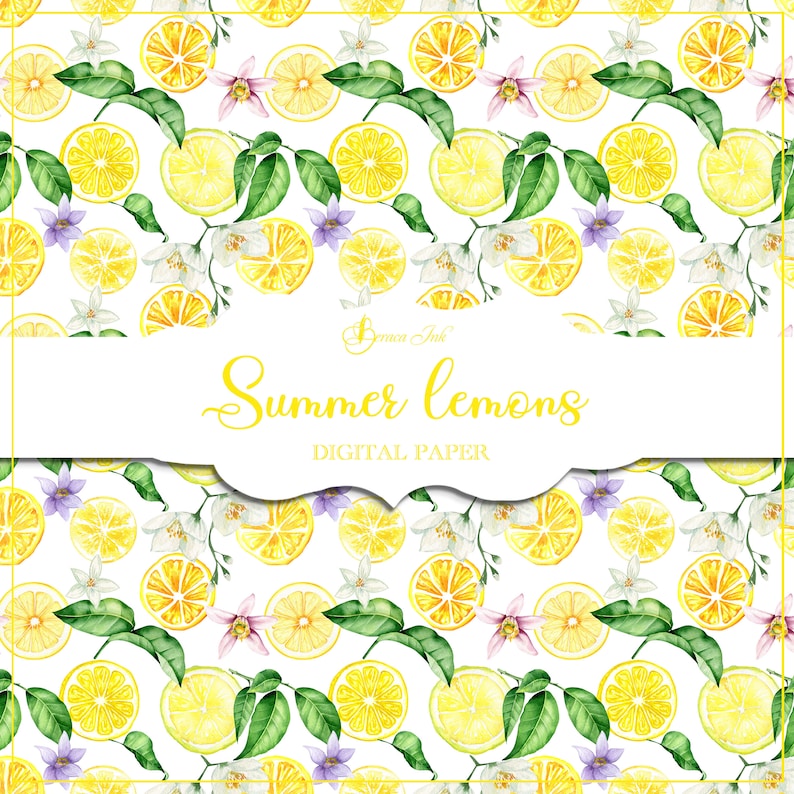 Summer Lemons Digital Paper, Seamless Pattern, Citrus Paper, Lemonade ...