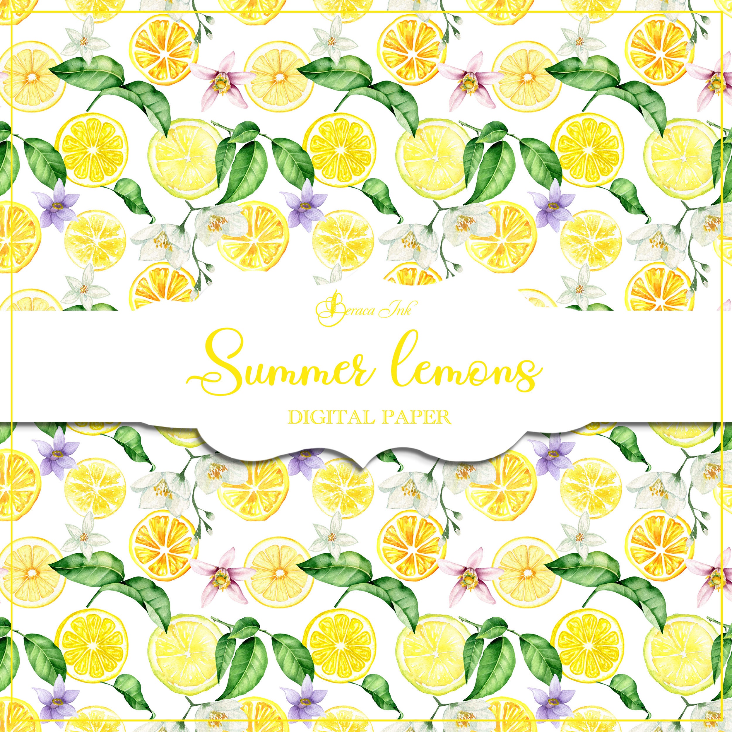 Summer Lemons Digital Paper Seamless Pattern Citrus Paper - Etsy