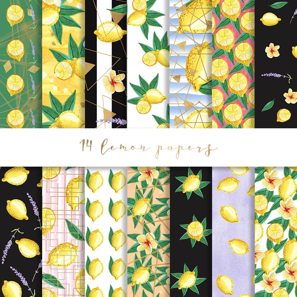 Watercolor lemon digital paper lemon paper citrus paper | Etsy