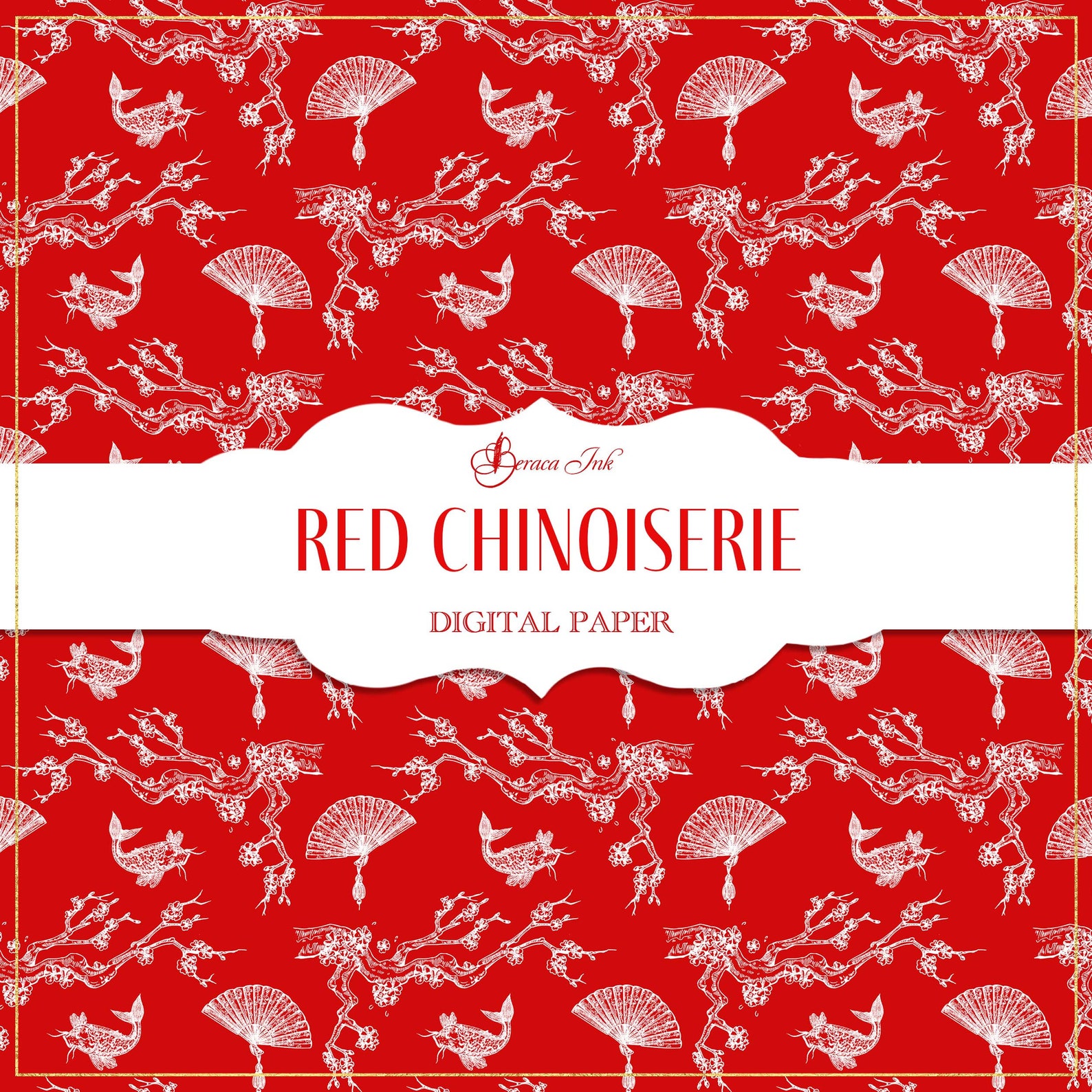 Red Chinoiserie Digital Paper, Seamless Pattern, Asian Wallpaper ...