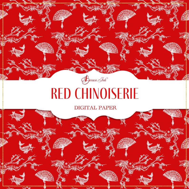 Red Chinoiserie Digital Paper, Seamless Pattern, Asian Wallpaper ...