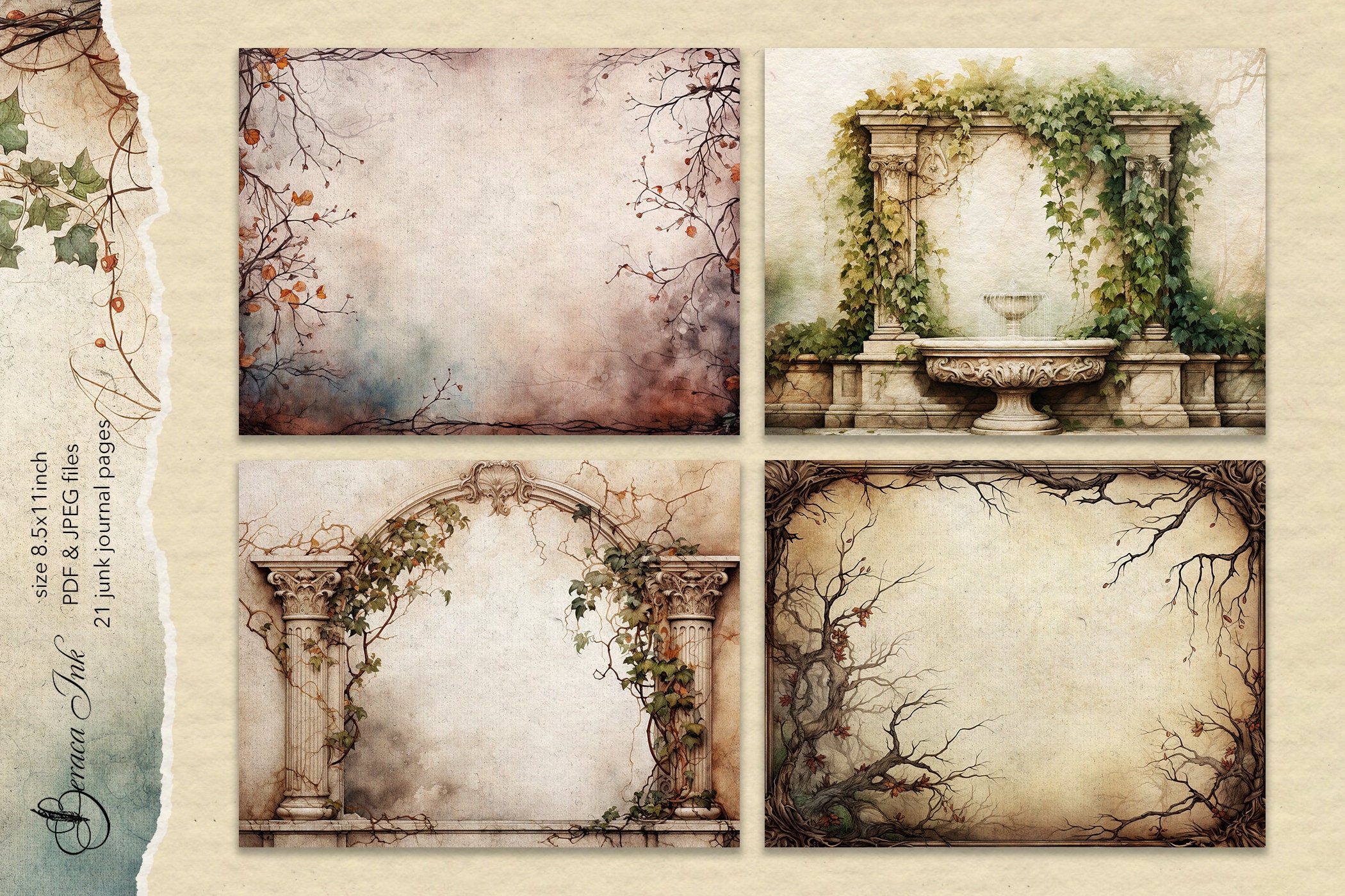 Vintage Vines Journal Pages, Printable Botanical Ephemera, Vintage ...