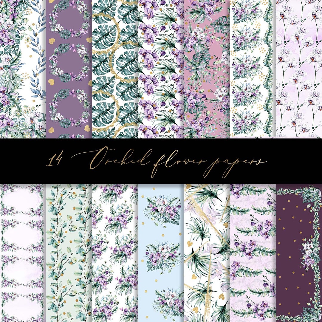 Orchid Digital Paper, Wedding Paper, Watercolor Flowers, White Orchids ...
