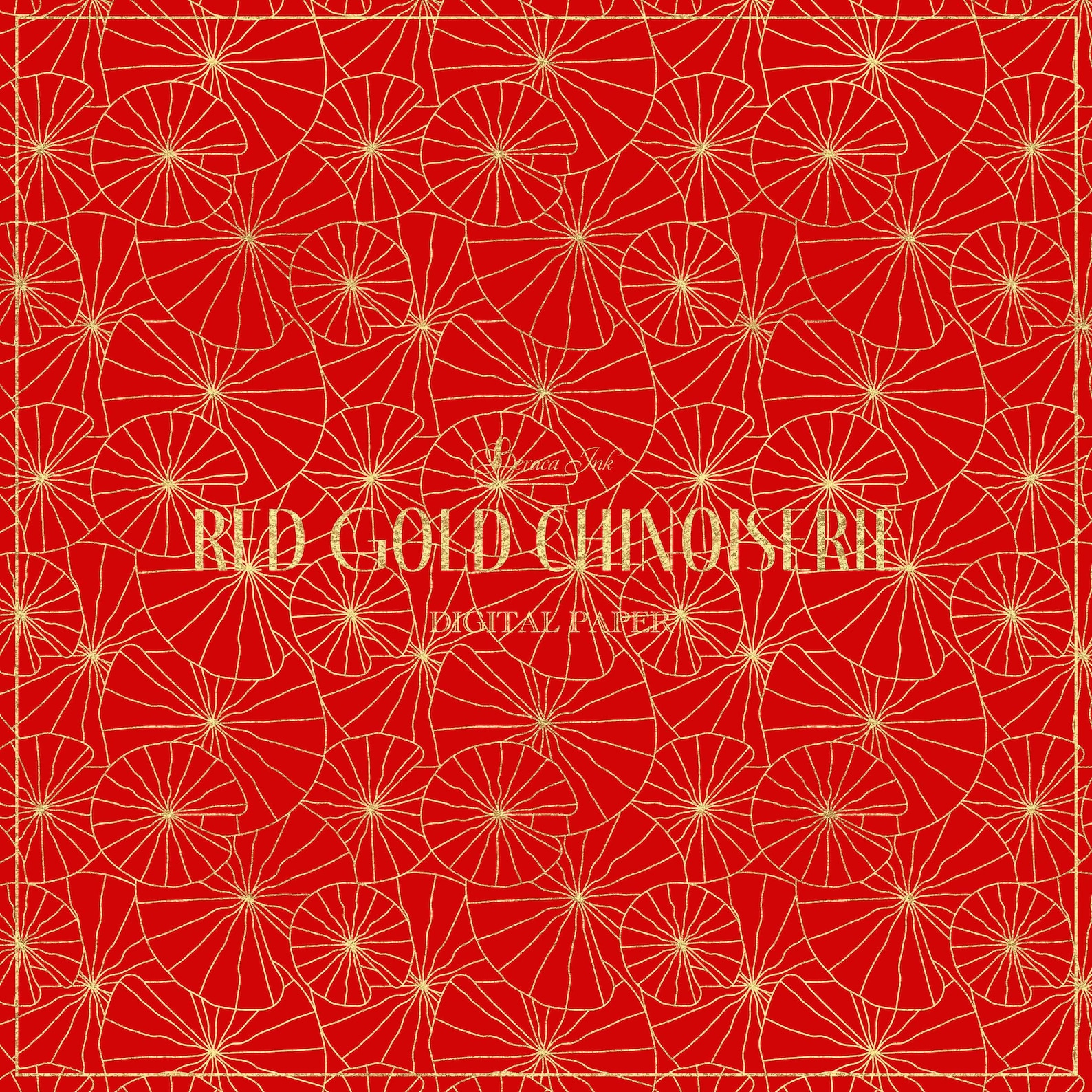 Red Gold Chinoiserie Digital Paper Seamless Pattern Geisha - Etsy