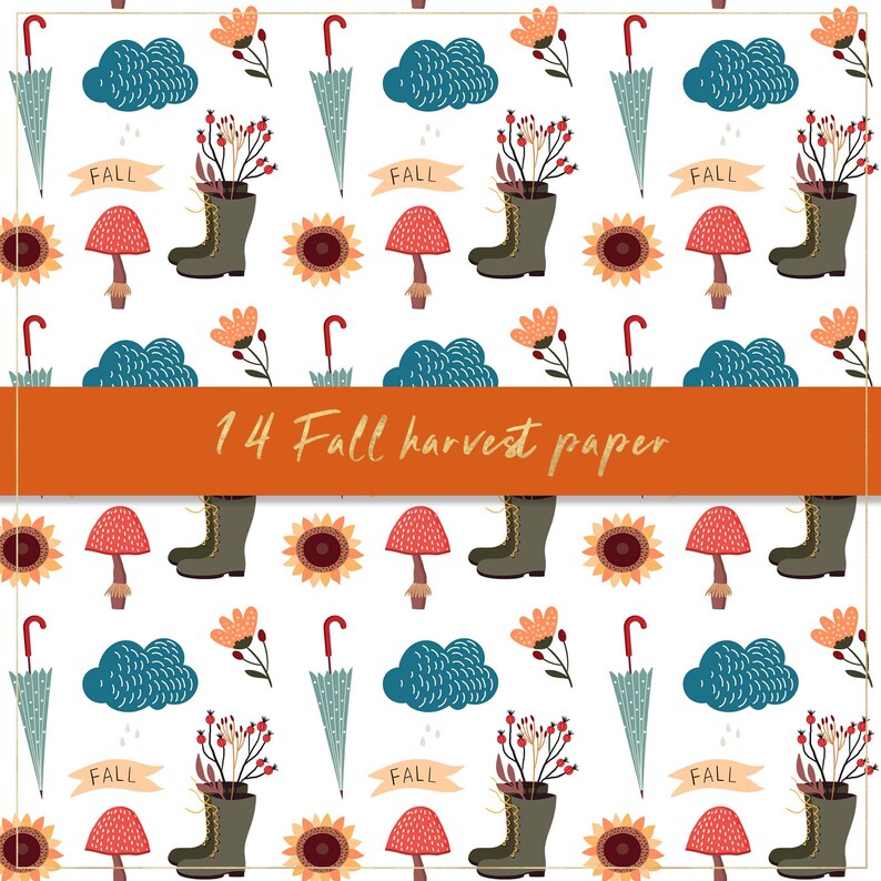 Fall Harvest Digital Paper, Seamless Pattern, Autumn Background ...