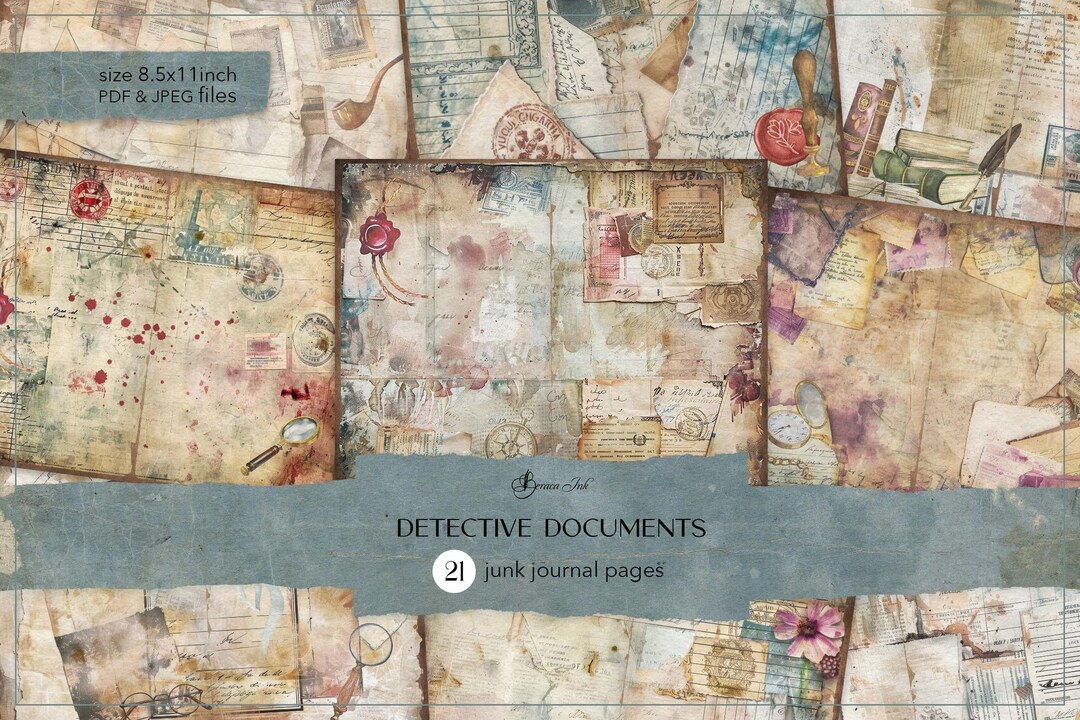 Detective Documents Journal Pages, Mystery Letters Junk Journal, Crime ...