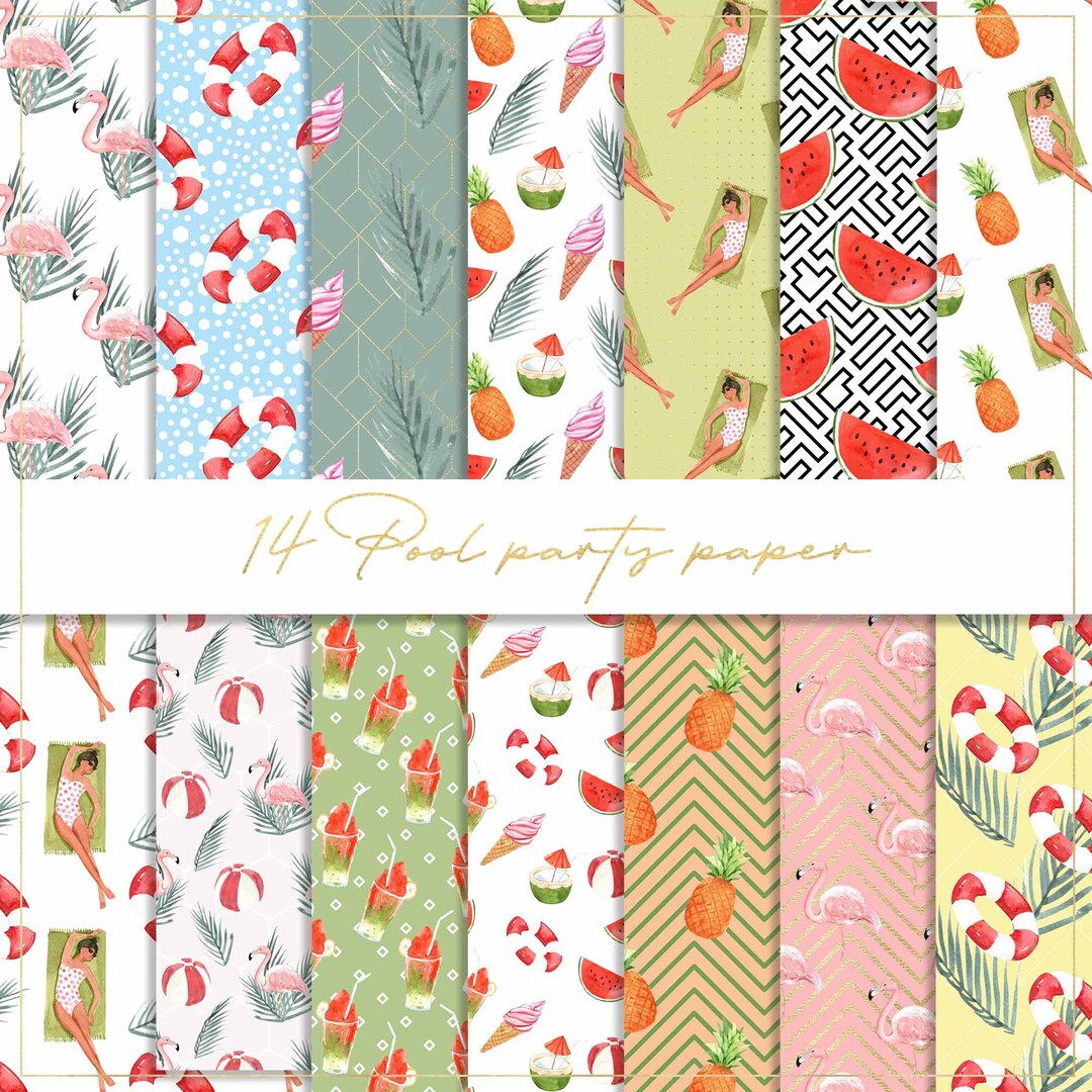 Pool Party Digital Paper, Seamless Pattern, Flamingo Paper, Beach ...