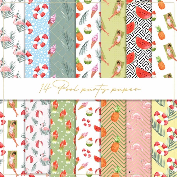 Pool Party Digital Paper Seamless Pattern Flamingo Paper | Etsy