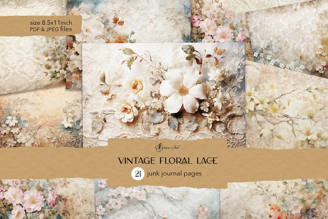 Vintage Floral Lace Journal Pages, Printable Romantic Journal, Vintage ...