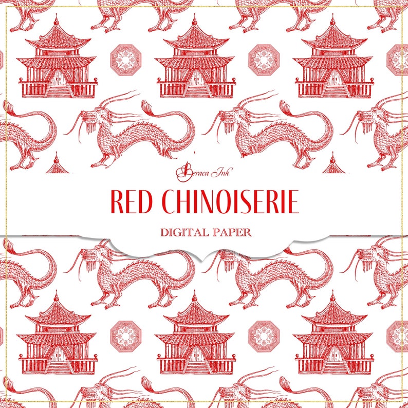 Red Chinoiserie Digital Paper Seamless Pattern Asian - Etsy