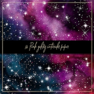 Dark Pink Galaxy Watercolor Digital Paper, Cosmic Pattern, Universe ...