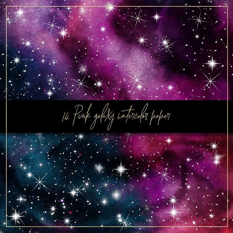 Dark Pink Galaxy Watercolor Digital Paper, Cosmic Pattern, Universe ...