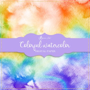 Colorful Watercolor Digital Paper, Rainbow Wallpaper, Gradient ...
