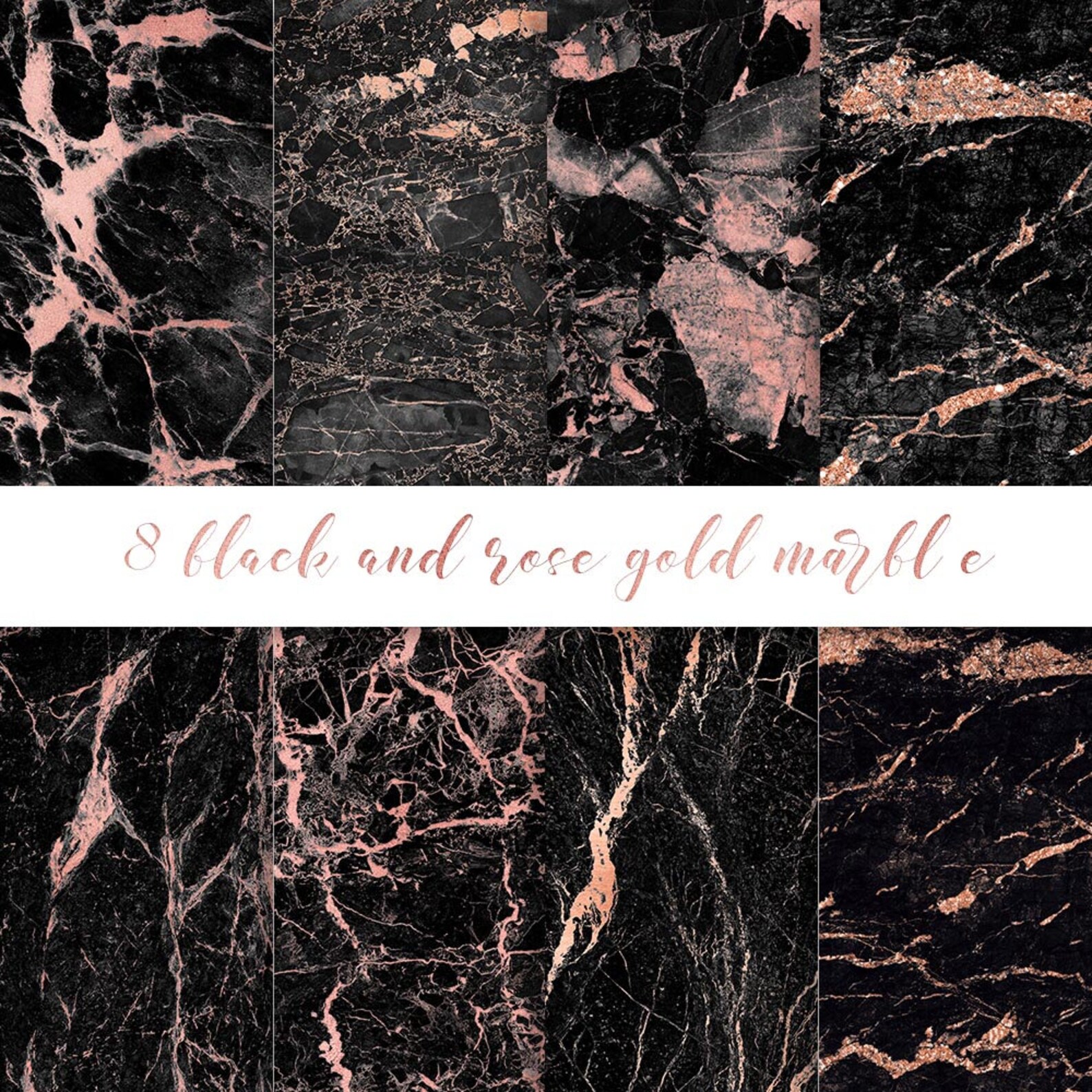 Black and Rose Gold Marble Digital Paper Rose Marble Digital | Etsy