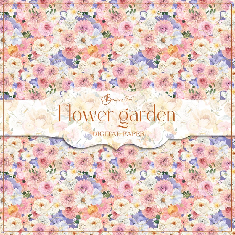 Flower Garden Digital Paper, Seamless Pattern, Bohemian Flowers, Fabric ...