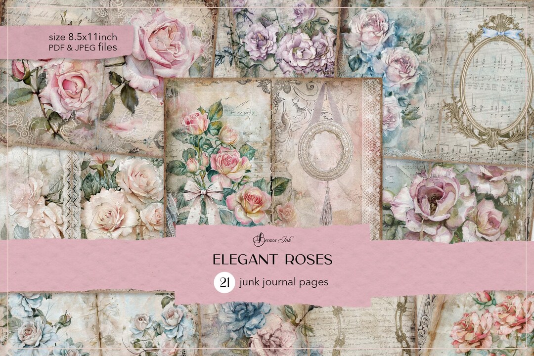 Elegant Roses Journal Pages, Victorian Junk Journal, Floral Digital ...