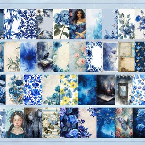 Blue Junk Journal Pages Bundle, Hydrangeas Junk Journal, Shabby Chic ...