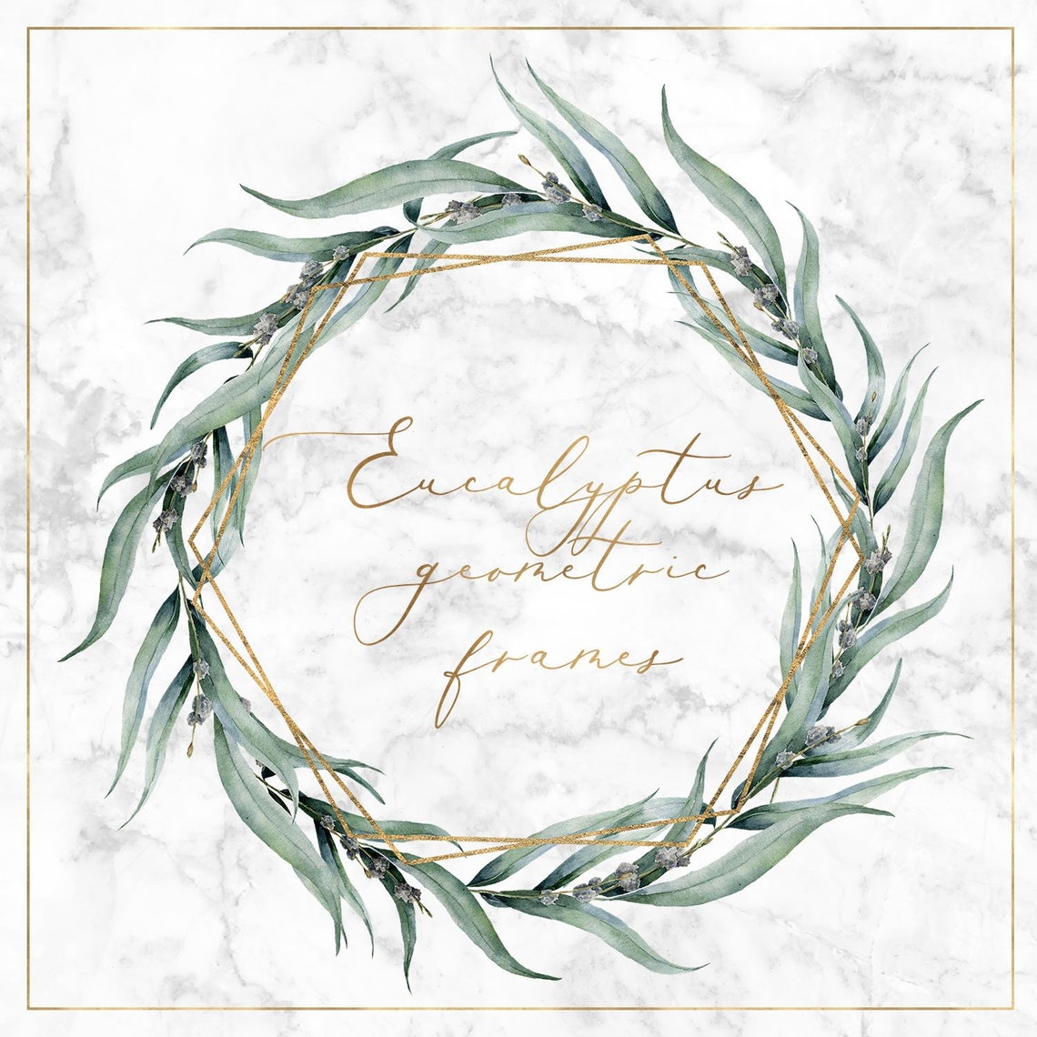 30 Eucalyptus Geometric Frames Clipart Watercolor Eucalyptus | Etsy