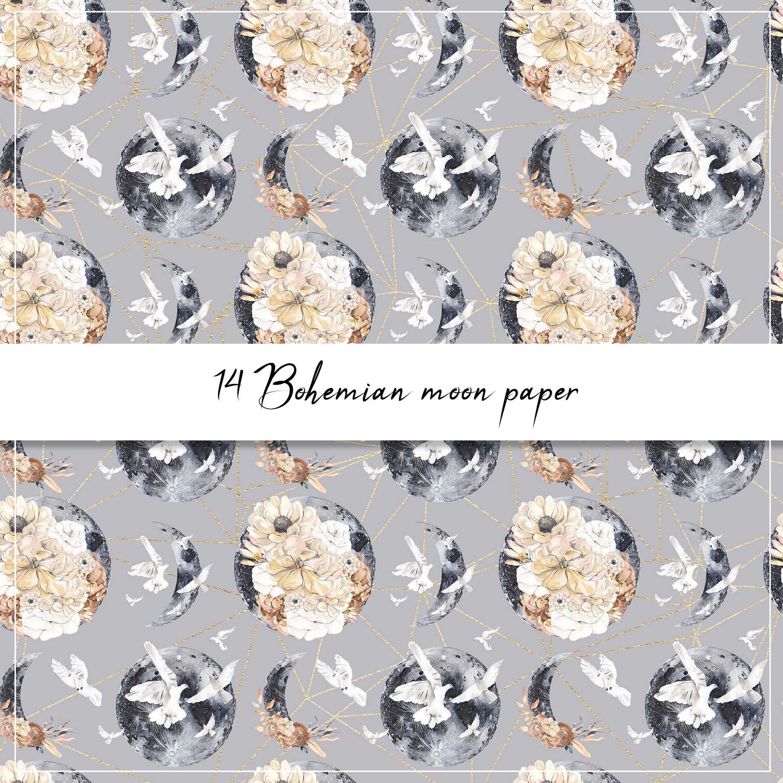 Bohemian Moon Digital Paper Seamless Pattern Cosmic - Etsy
