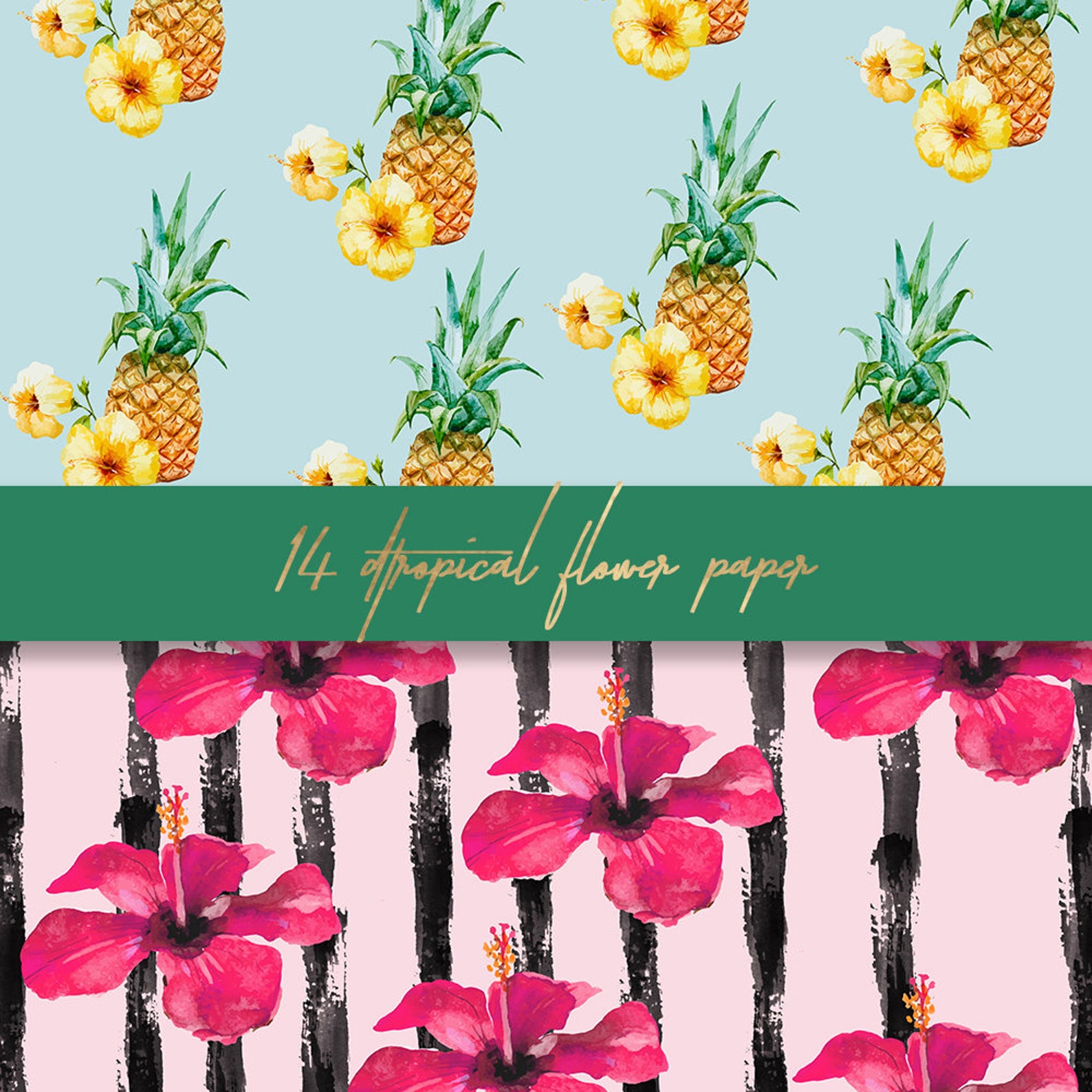 Tropical Digital Paper, Summer Digital Paper, Flower Paper, Summer ...