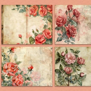 Vintage Red Roses Journal Pages, English Rose Digital Journal, Vintage ...