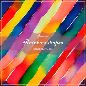 Rainbow Stripes Digital Paper, Seamless Pattern, Watercolour Texture ...