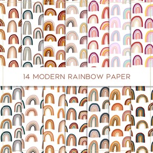 Boho Modern BUNDLE Digital Paper, Boho Flowers, Modern Rainbow ...