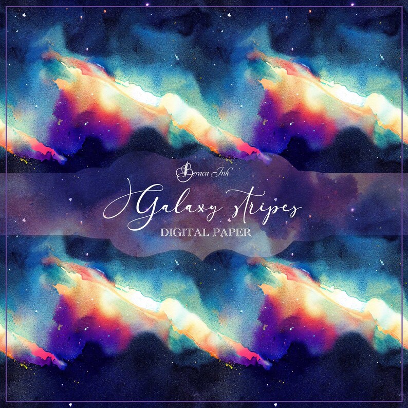 Galaxy Stripes Digital Paper Seamless Pattern Watercolor - Etsy