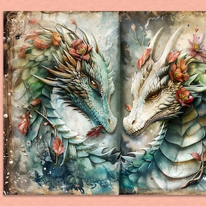 Vintage Floral Dragon Journal Pages, Dragon Princess Digital Journal ...