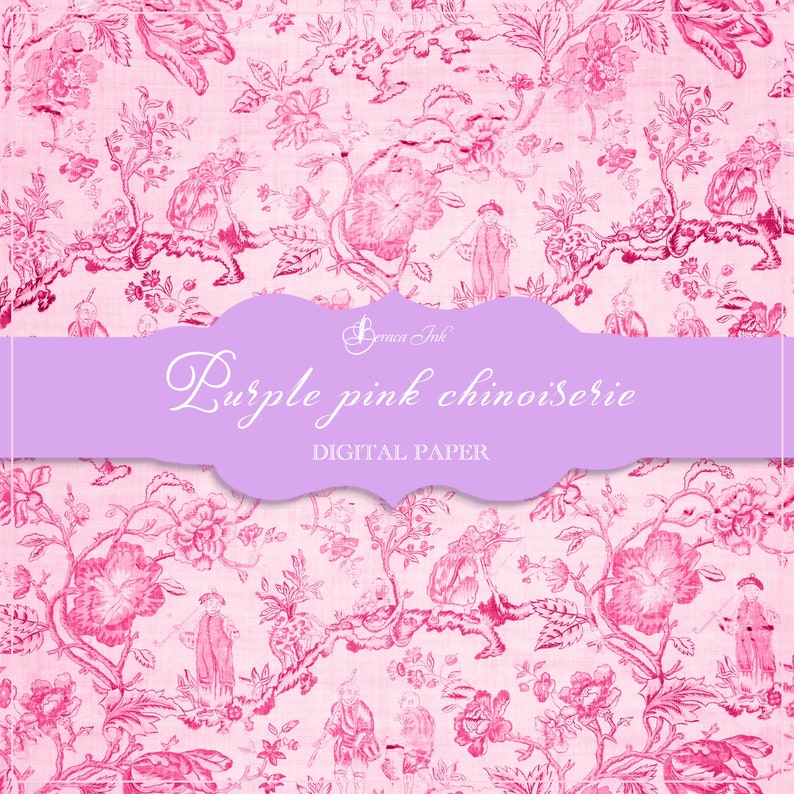 Purple Pink Chinoiserie Digital Paper, Asian Pattern, Chinese Wallpaper ...
