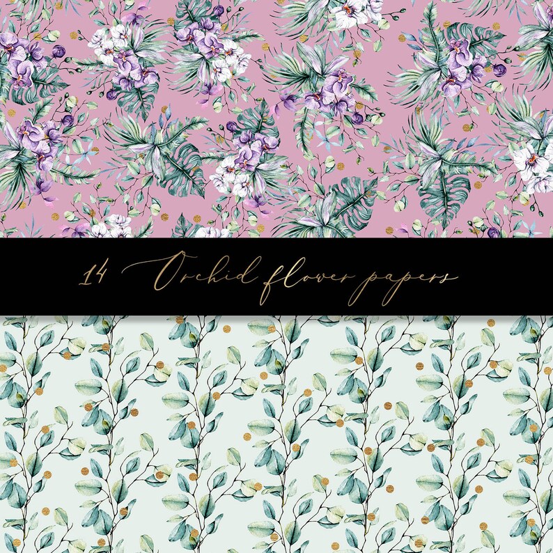 Orchid Digital Paper Wedding Paper Watercolor Flowers White - Etsy