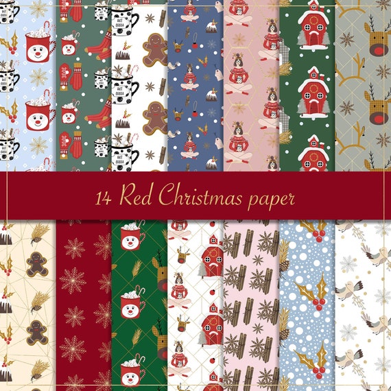 Red Christmas Digital Paper Seamless Pattern Modern | Etsy