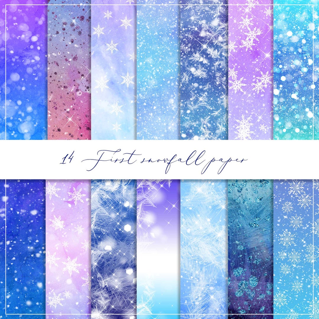 First Snowfall Digital Paper, Winter Pattern, White Christmas, Blue ...