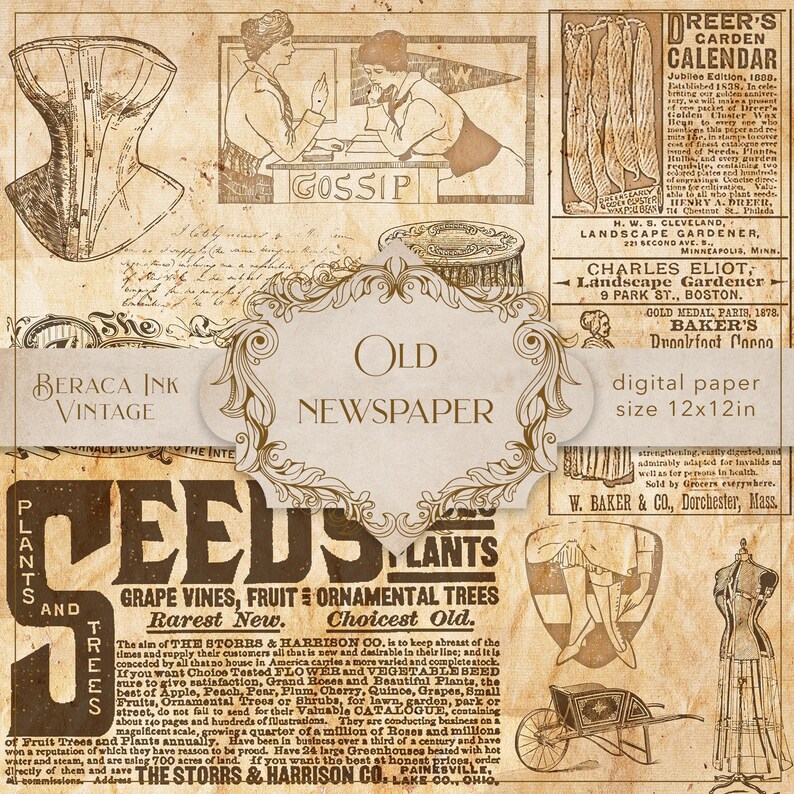 Old Newspaper Digital Paper, Ephemera Paper, Vintage Scrapbook, Junk ...