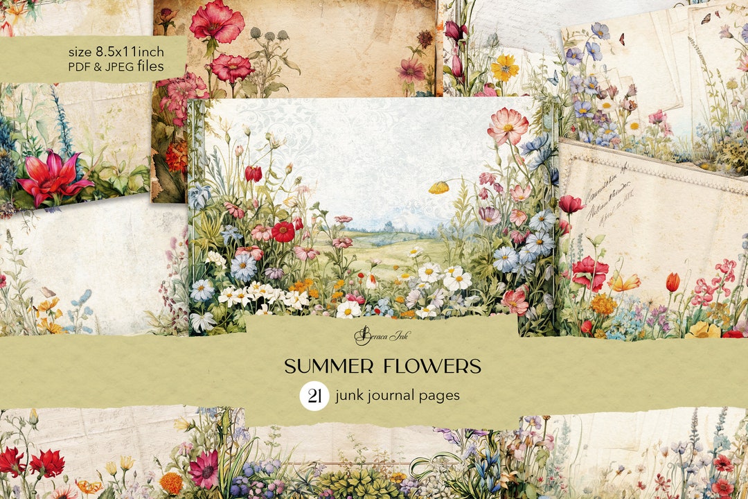 Summer Flowers Journal Pages, Printable Wildflowers Sheet, Vintage ...