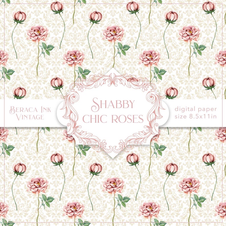 Shabby Chic Roses Digital Paper, Seamless Pattern, Vintage Wallpaper ...