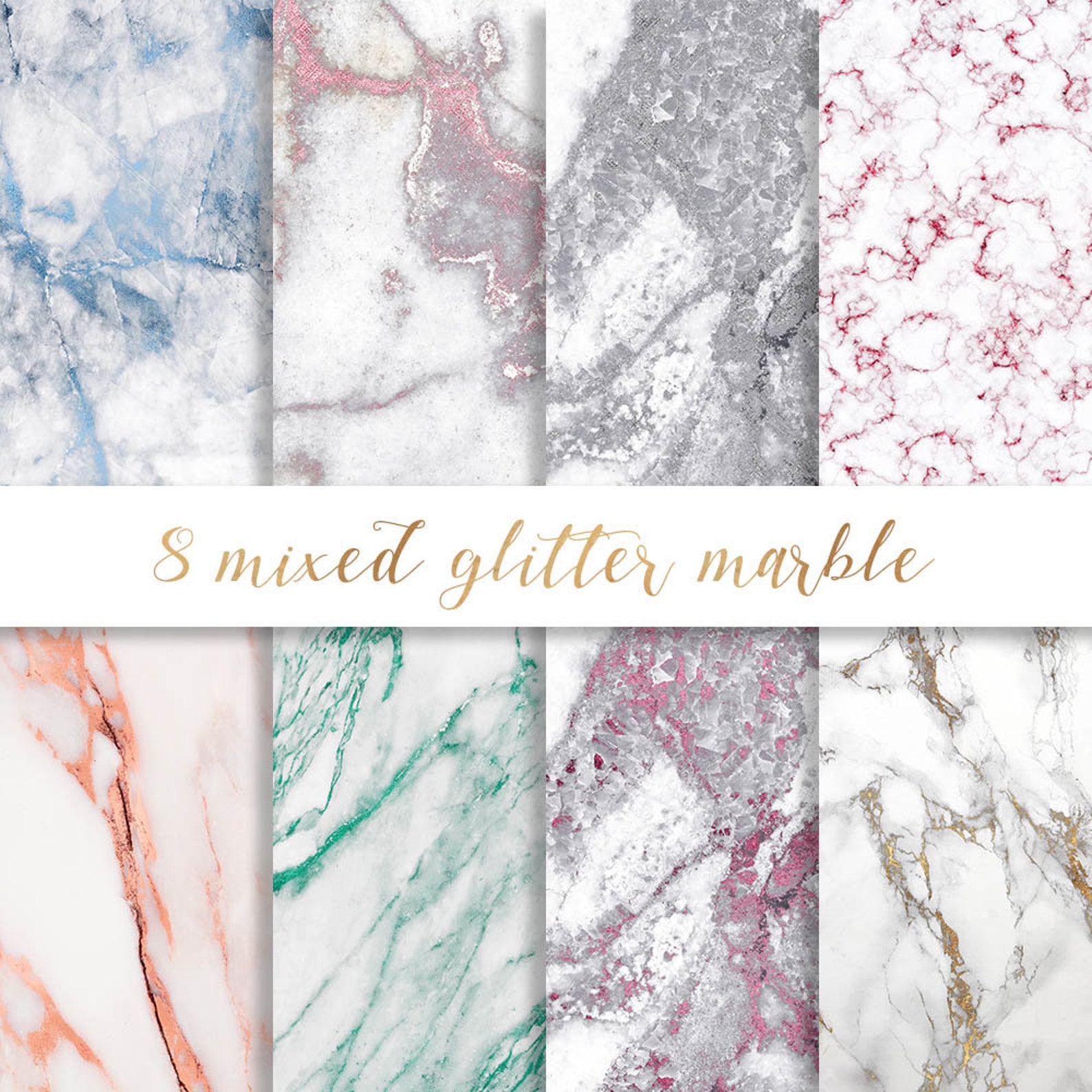 Mixed Glitter Marble Digital Paper Pink Marble Paper Marble | Etsy