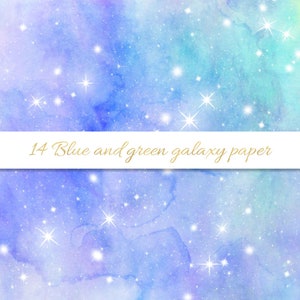 Blue and Green Galaxy Digital Paper, Green Galaxy Paper, Cosmic Paper ...