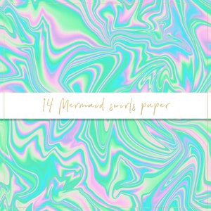 Mermaid Swirls Digital Paper, Seamless Pattern, Iridescent Marble ...