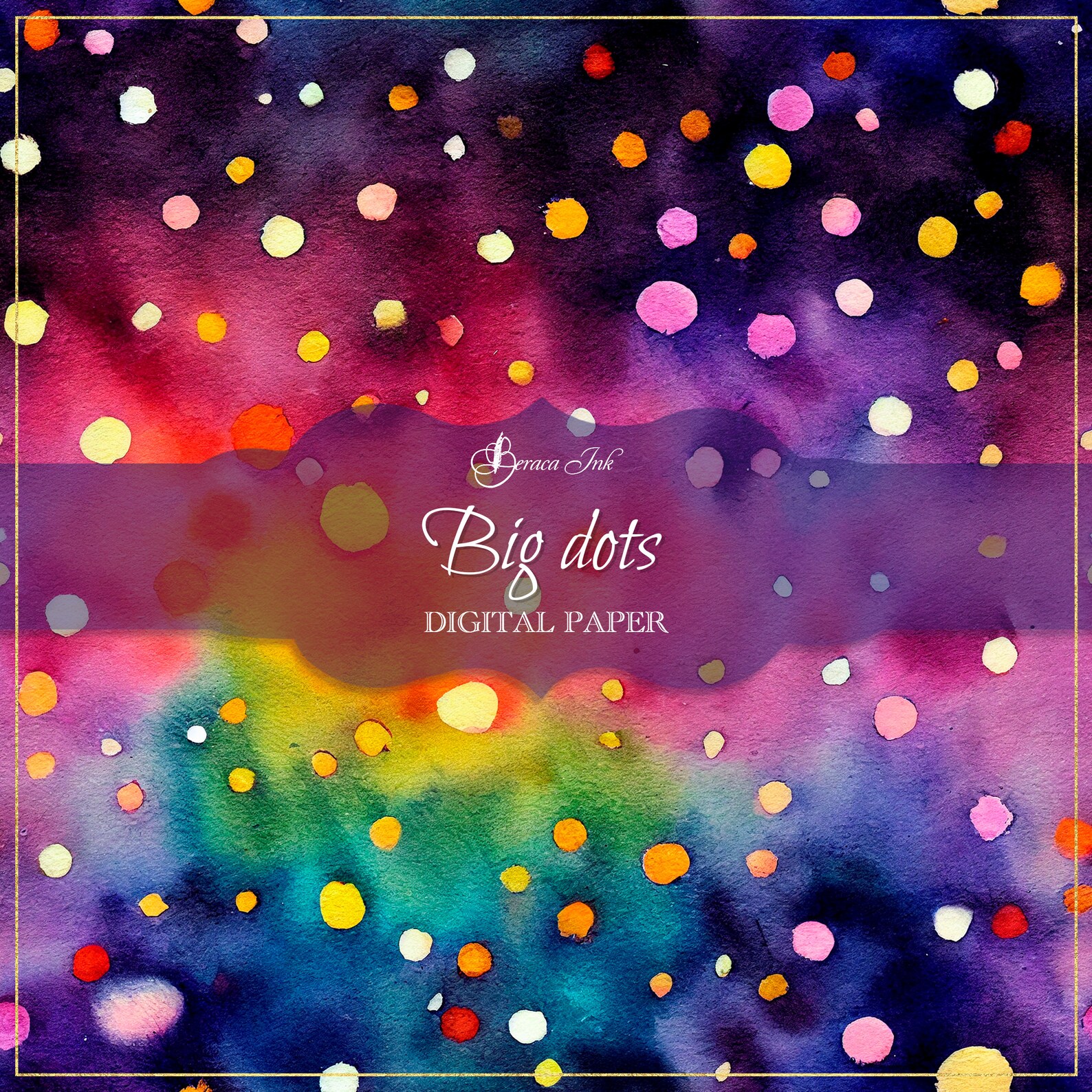 Big Dots Digital Paper, Seamless Pattern, Watercolour Rainbow Polka ...