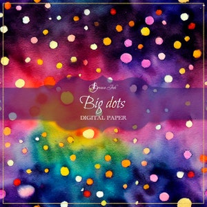 Big Dots Digital Paper, Seamless Pattern, Watercolour Rainbow Polka ...