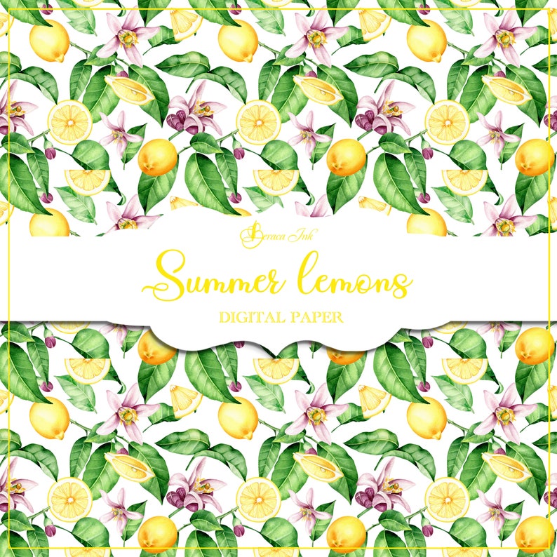 Summer Lemons Digital Paper, Seamless Pattern, Citrus Paper, Lemonade ...