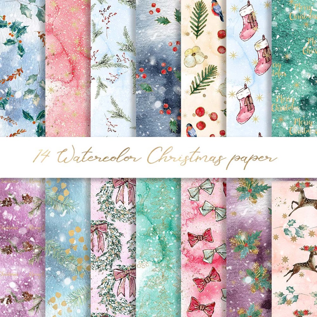 Watercolor Christmas Digital Paper, Christmas Background, Watercolor ...