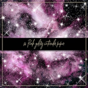Dark Pink Galaxy Watercolor Digital Paper, Cosmic Pattern, Universe ...