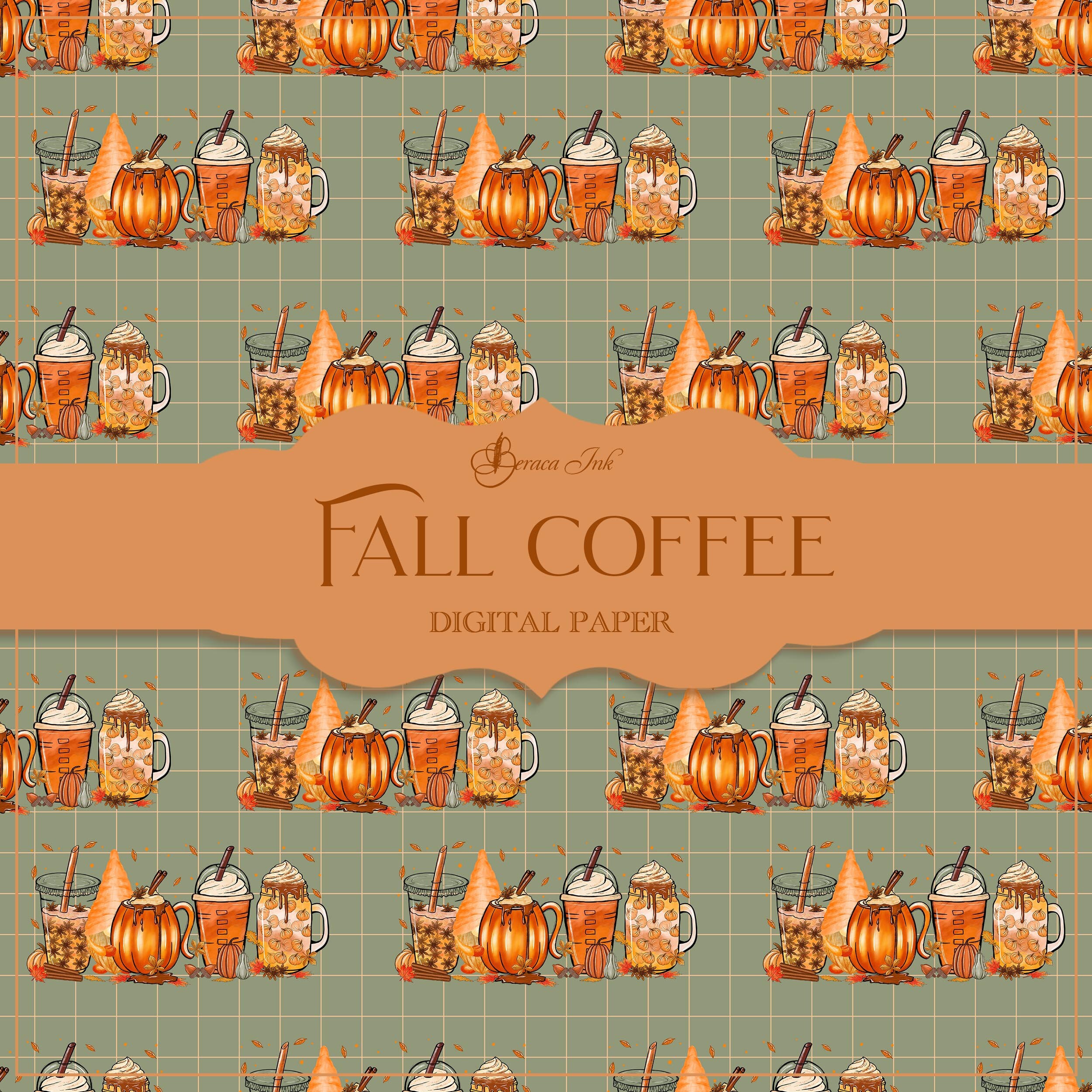 Fall Coffee Digital Paper Seamless Pattern Pumpkin Spice - Etsy